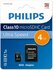 Флеш карта microSD 4GB PHILIPS microSDHC Class 10 (SD адаптер)