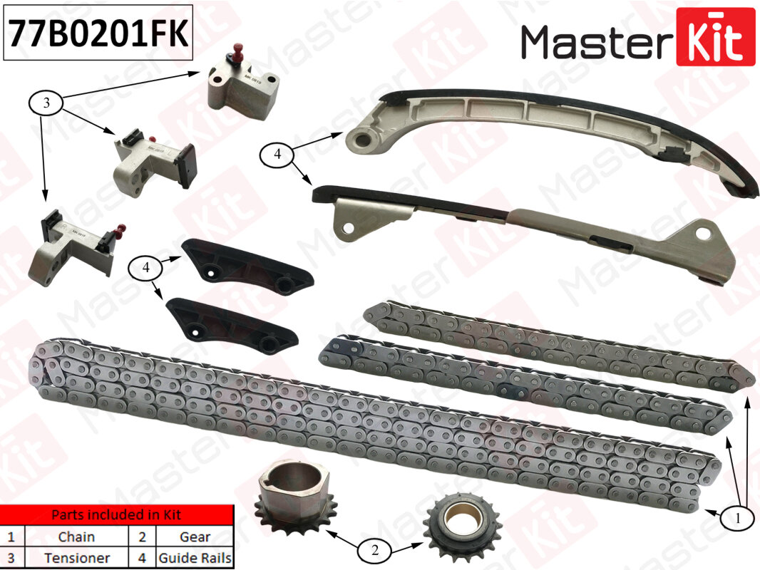 77B0201FK Комплект цепи ГРМ TOYOTA LAND CRUISER 4.0 4WD 1GR-FE co звездочками
