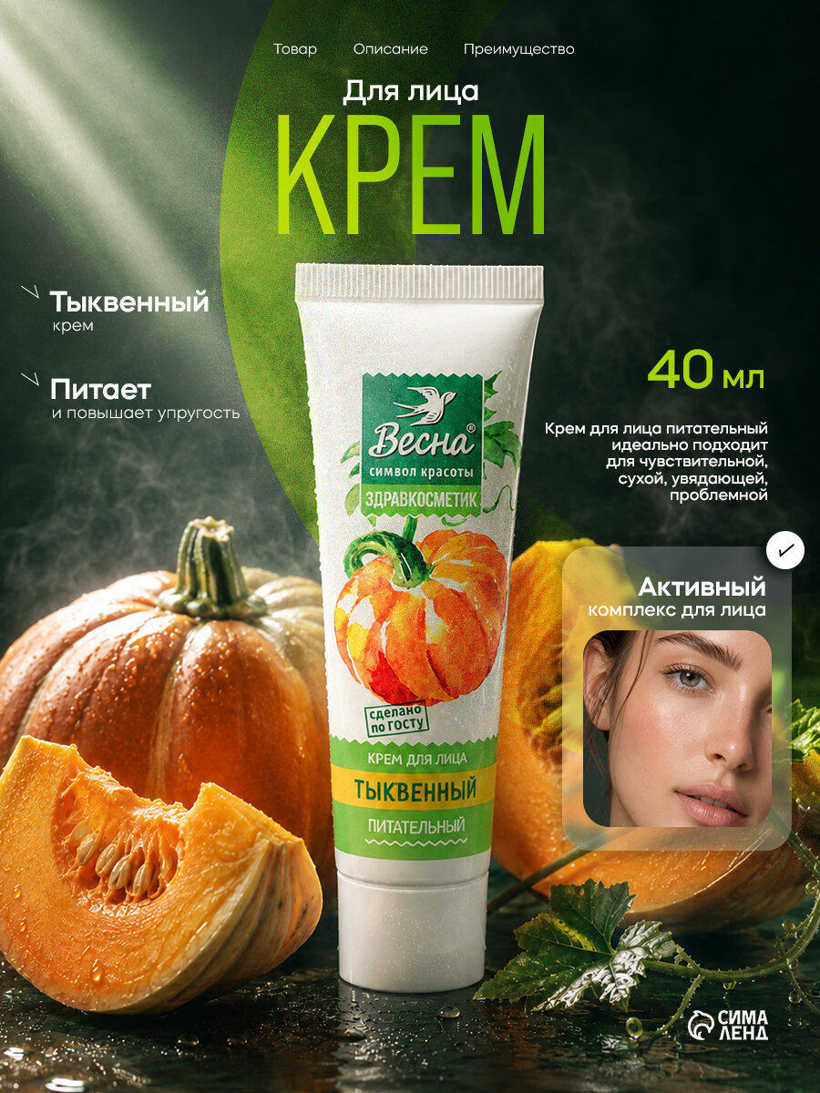 Крем для лица Весна "Тыквенный", питательный, для всех типов кожи, 40 мл