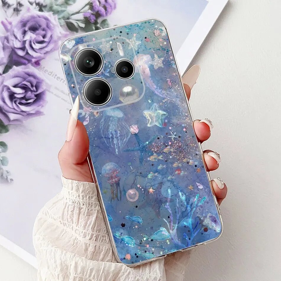 Для Xiaomi Redmi Note 14 4G Note14S Чехол для телефона Redmi Note 14s Note 14 4G Элегантный мягкий силиконовый чехол из ТПУ с цветочным принтом кота