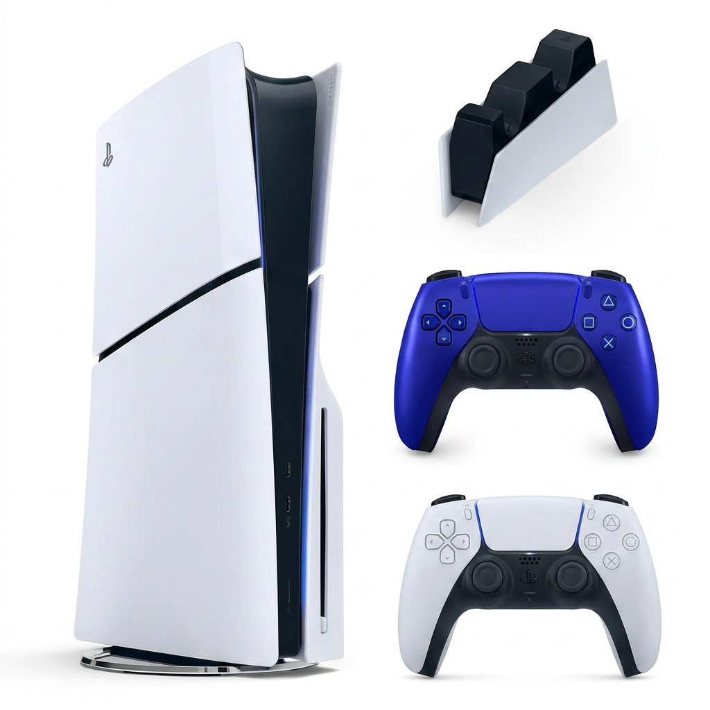 Игровая приставка Sony PlayStation 5 Slim, 1ТБ(с дисководом), 2й геймпад Cobalt Blue+ Зарядная станция Sony DualSense