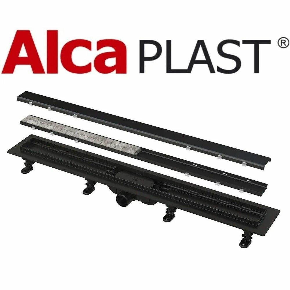 Душевой лоток AlcaPlast Simple APZ19BLACK-750 с двухсторонней решеткой под укладку плитки, черный-матовый
