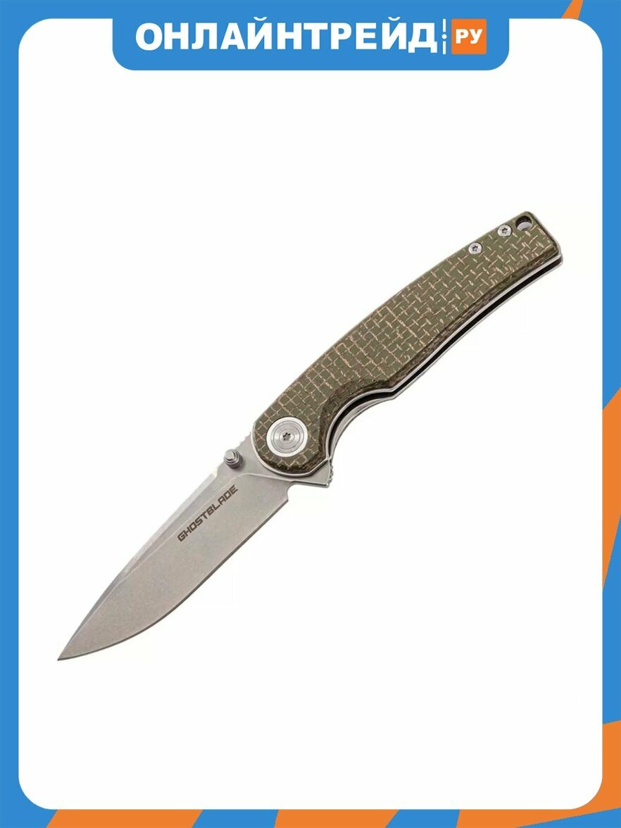 Ghostblade Нож складной Moroi, сталь D2, 58-62 HRC, Spear-point, рукоять микарта оливковая, замок Liner lock, 96 г