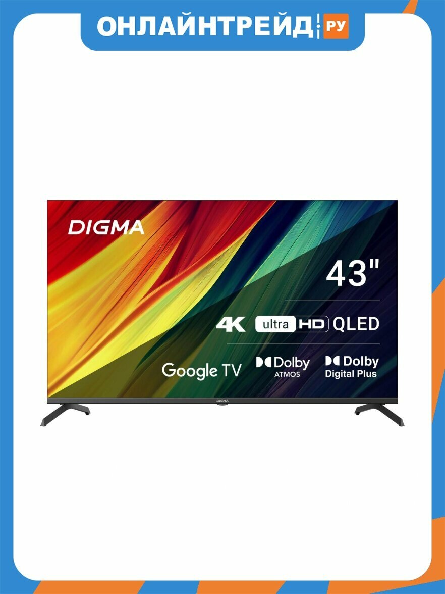 Телевизор Digma DM-LED43UQB31, QLED, Google TV, 4K Ultra HD, черный