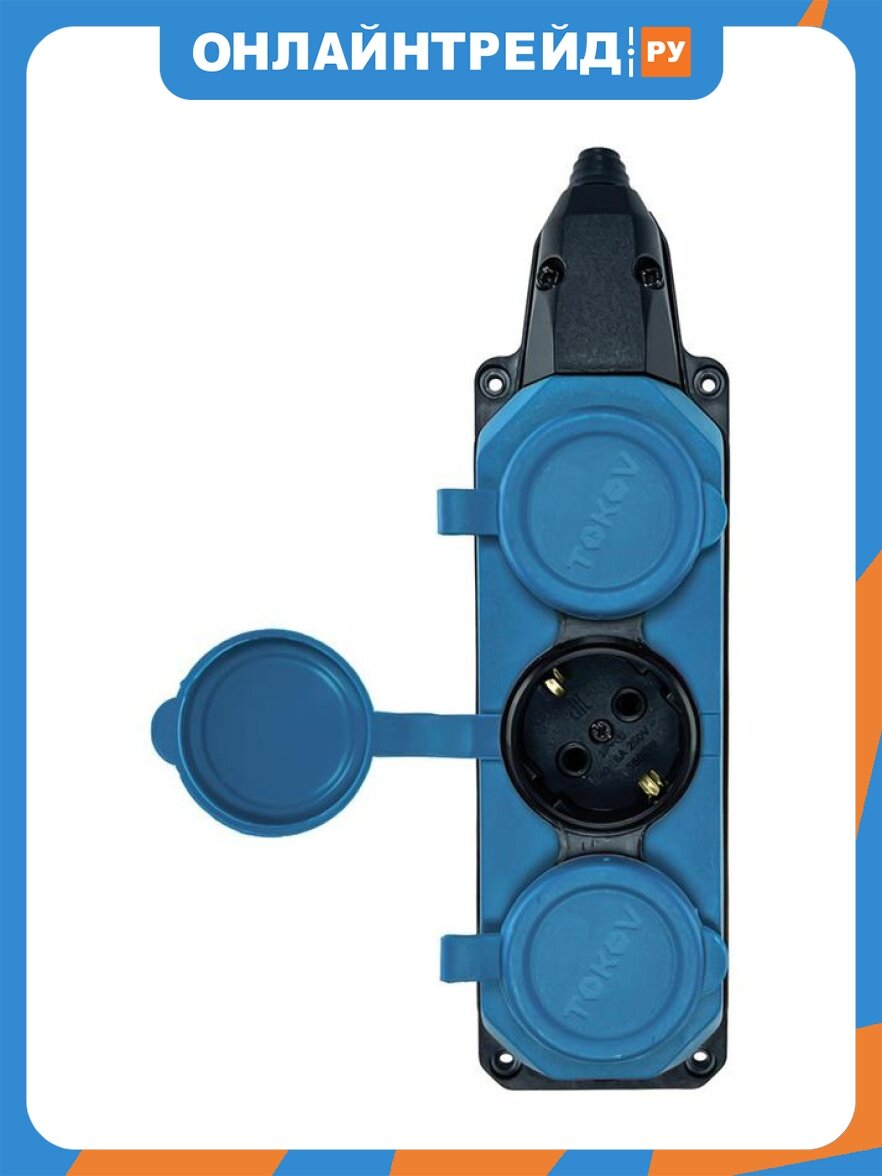 Колодка удлинителя Tokov Electric 3-м с заземл. 16А IP44 каучук син. TOKOV TKE-C08-KK3-Z