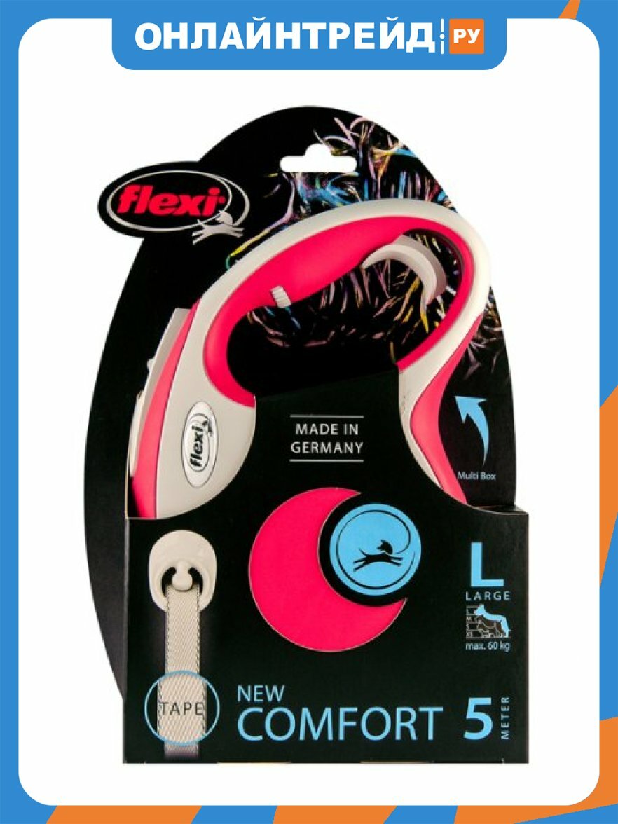 Поводок-рулетка Flexi New Coмfort tape L, 5 м, 60 кг, красный