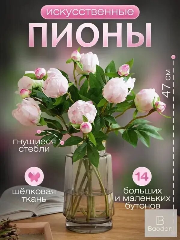 Стабилизированные цветы Пион, 6 см, 70 гр