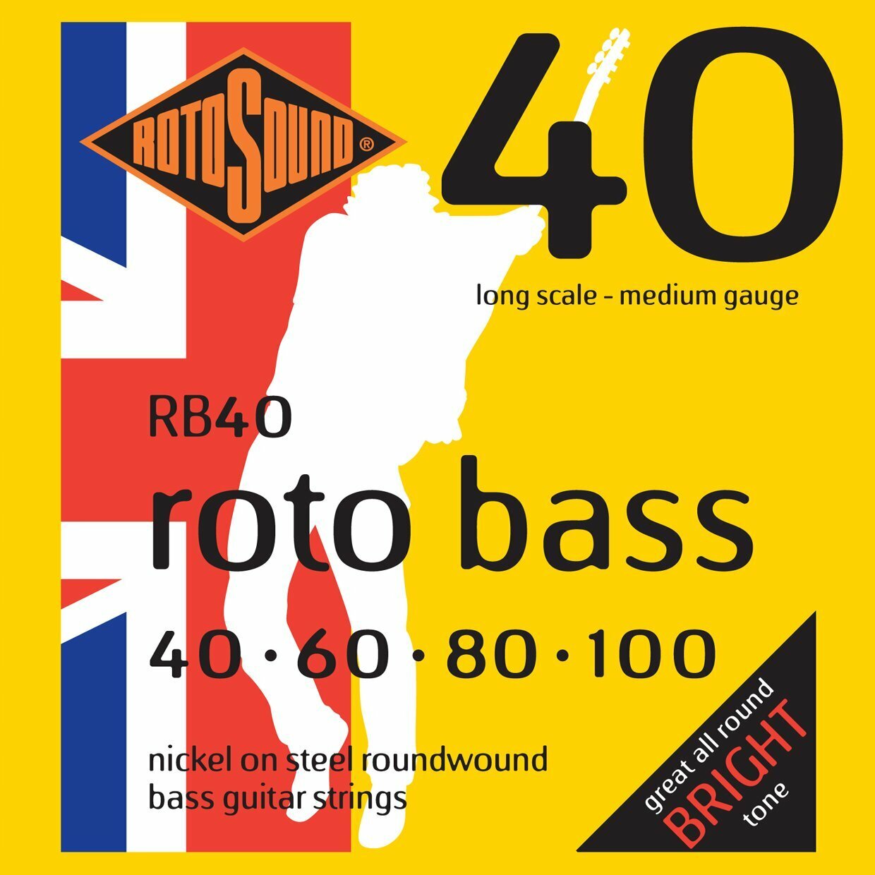 Струны для бас-гитары, комплект из 4 струн, никелированная сталь, Rotosound RB40 40-100