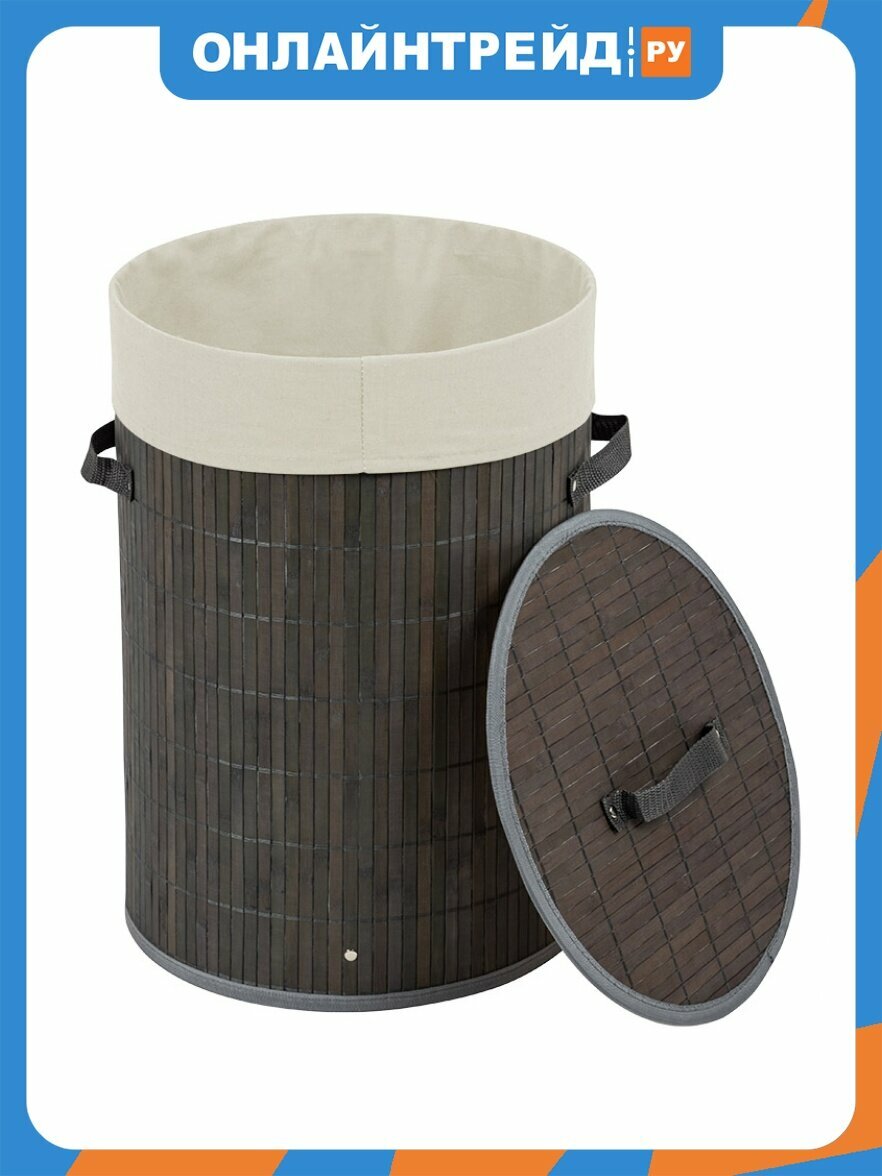 Корзина для белья Рыжий Кот BLB-01-G бамбук, 34,5х50 см, серый