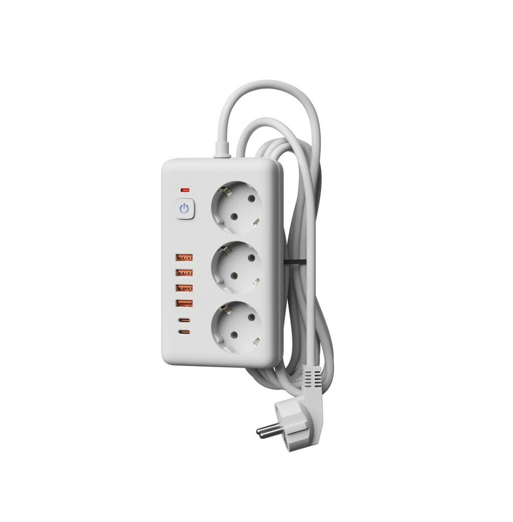 Сетевой фильтр космос 5м 3 розетки, 4 USB,2 USB Type-C, белый FKsmPR-5m-3g(W)USB