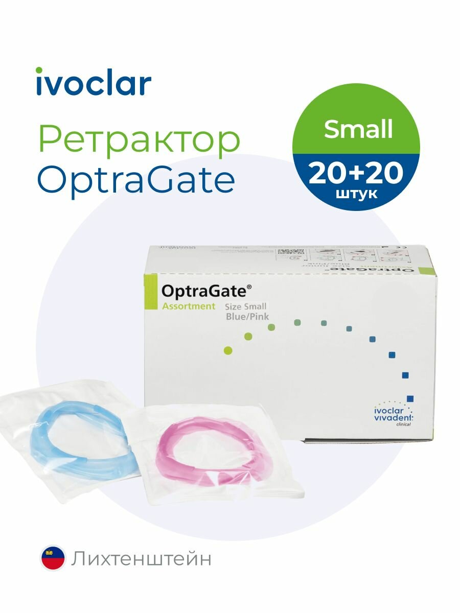 OptraGate (Оптрагейт) роторасширитель стоматологический, размер Small, 40 шт (розовый 20 шт, голубой 20 шт), IVOCLAR