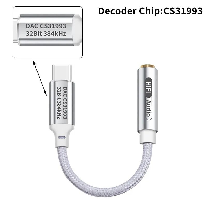 Проводной усилитель для декодирования CS31993 32Bit 384kHz HiFi DAC USB Type-C до 3.5мм аудио кабель