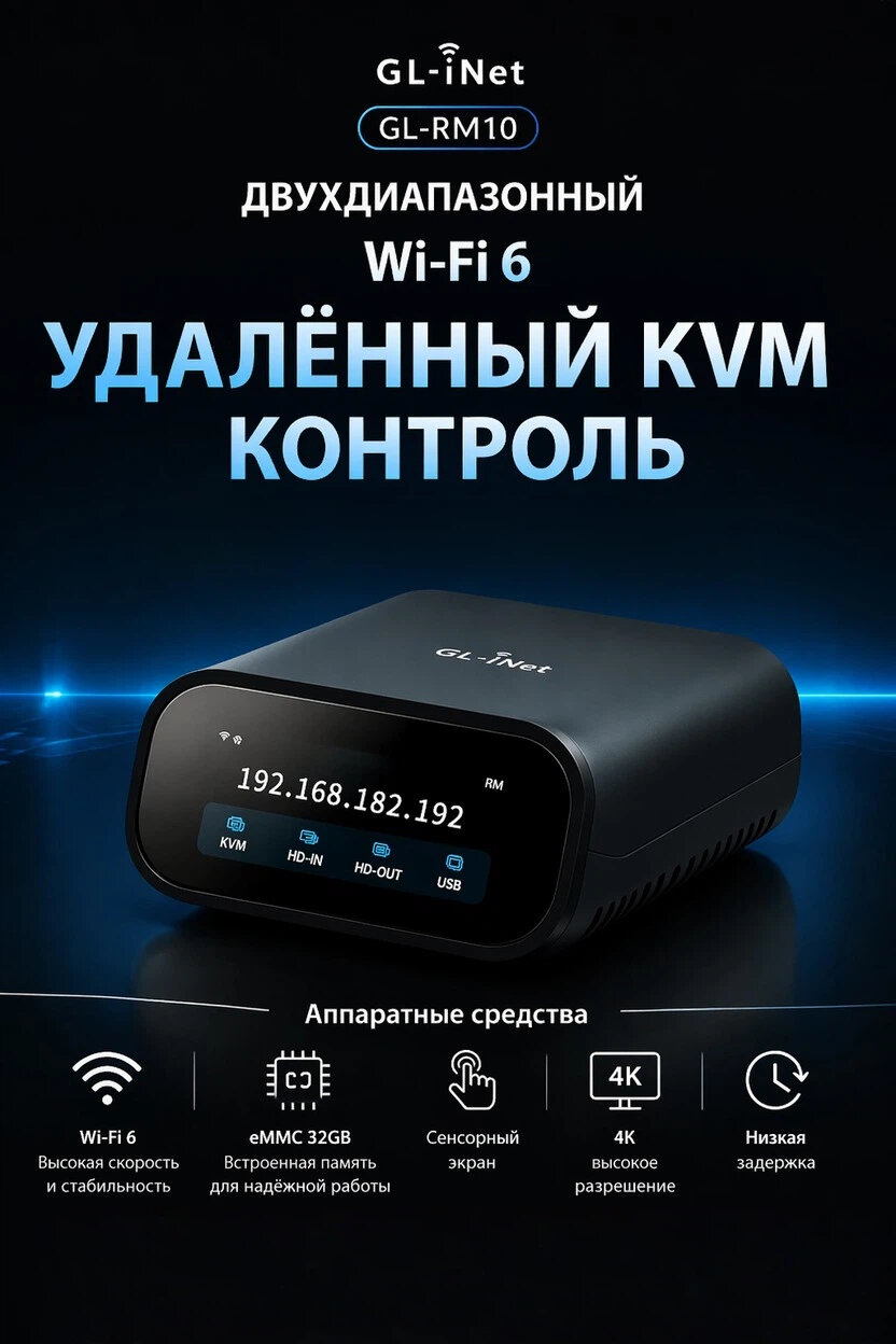 GL. iNet Comet Pro (GL-RM10) - это удаленный коммутатор KVM на основе Wi-Fi, который поддерживает двухполосный Wi-Fi 6