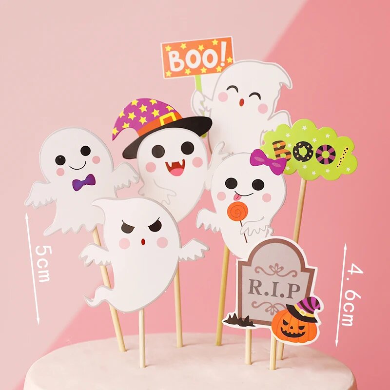 Топпер для торта "Розовые призраки" Белый, 7pc Halloween sets