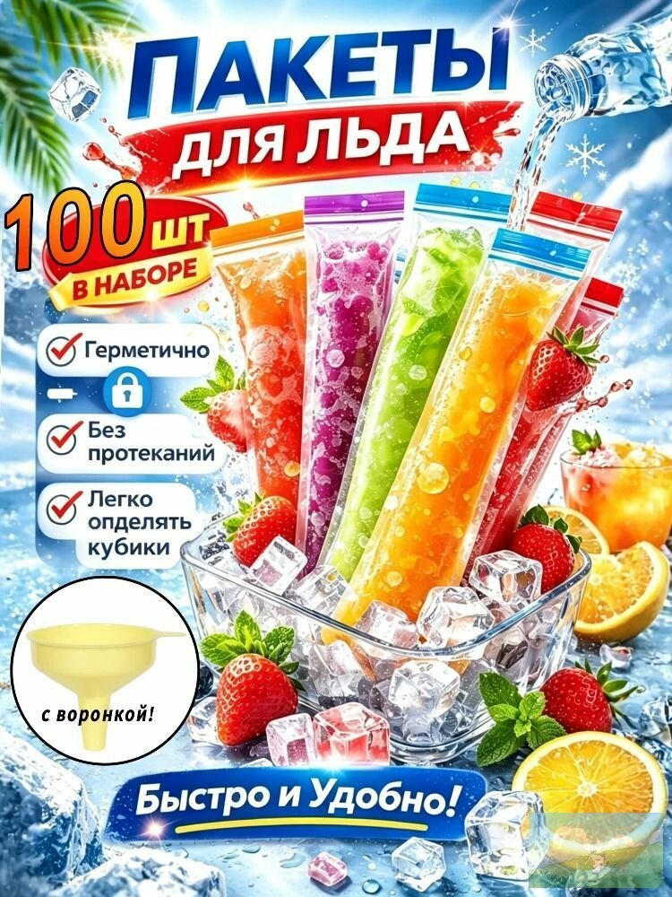 Пакеты для льда 100 шт, герметичные, без протеканий, легко определять кубики, для кухни и дома