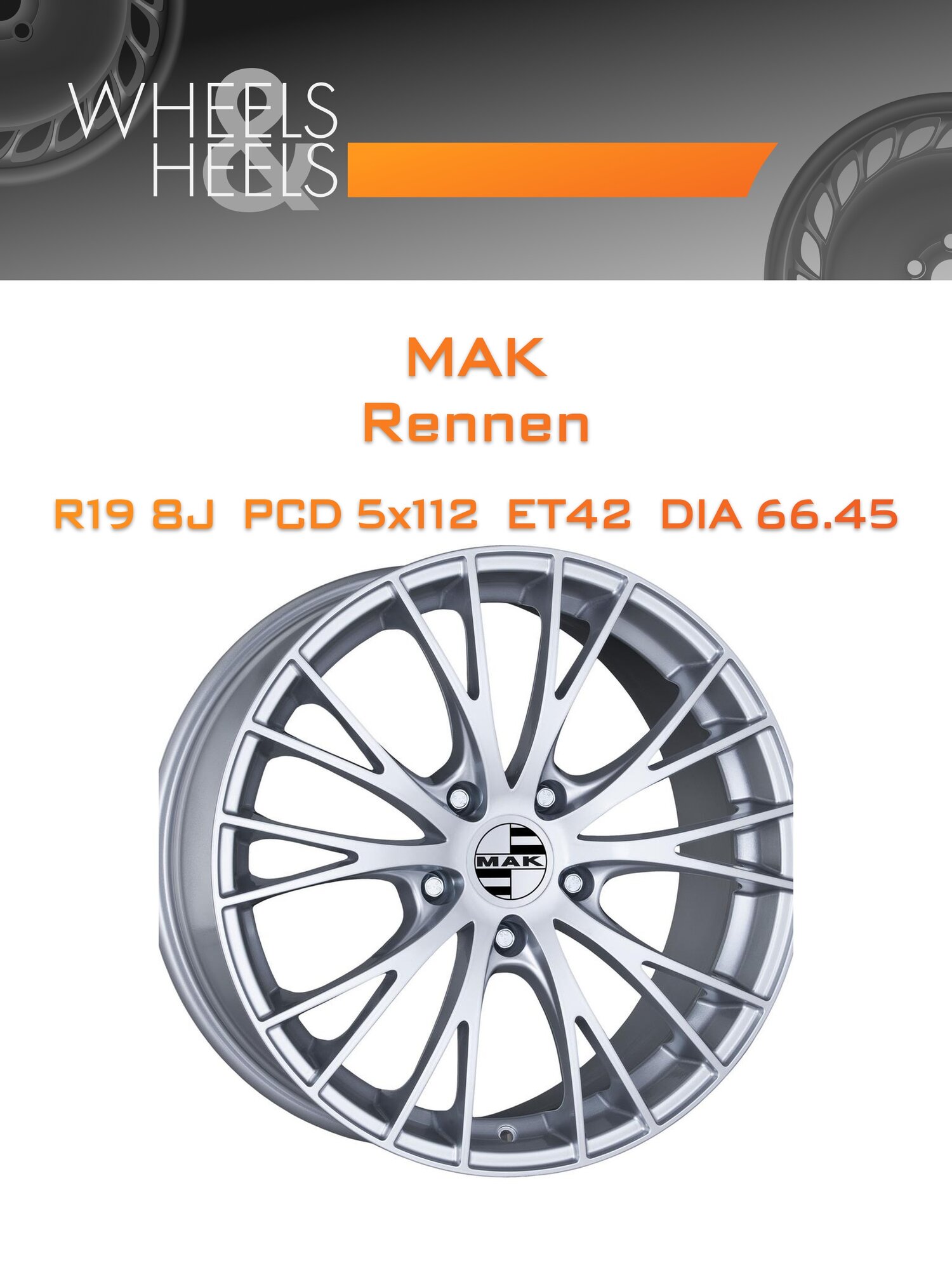 Диск автомобильный литой MAK Rennen 19x8 5x112 et42 dia66.45 Серебристый