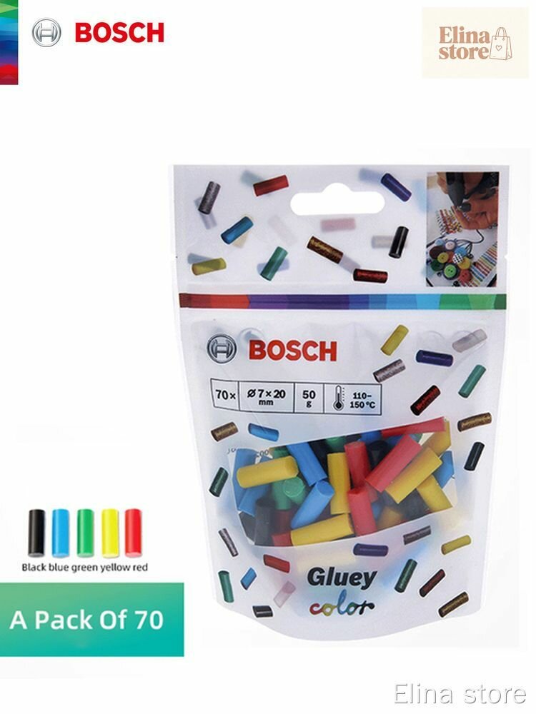 Карандаши восковые BOSCH Gluey color 70 штук, 5 цветов, Ø7x20 мм, 50 г, 110-150°C, для детей, творчества, цветные
