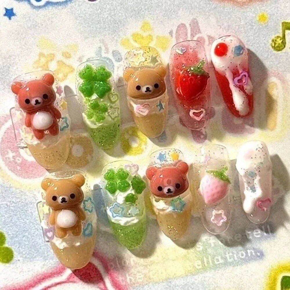 Kawaii Rilakkuma прессовые наклейки на ногти 3D XS-14-10-11-10-8, 24
