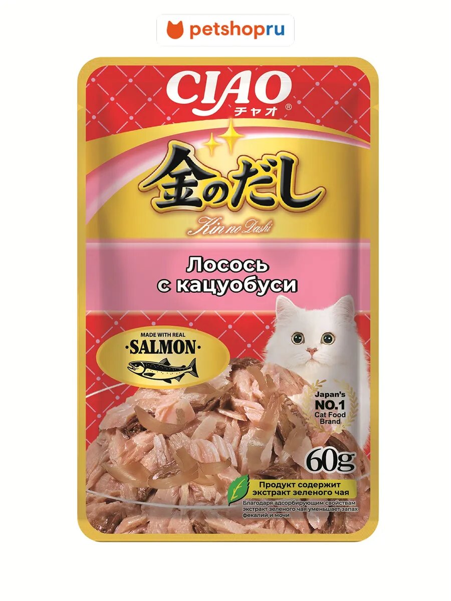 Inaba Влажный корм для кошек Киннодаси паучи Лосось, Кацубуоси 60г