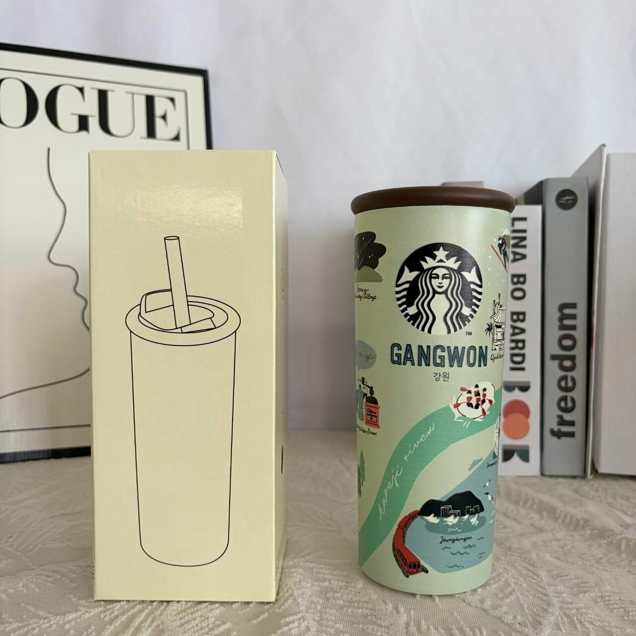 Термокружка Starbucks, нержавеющая сталь 304, с цветочным принтом