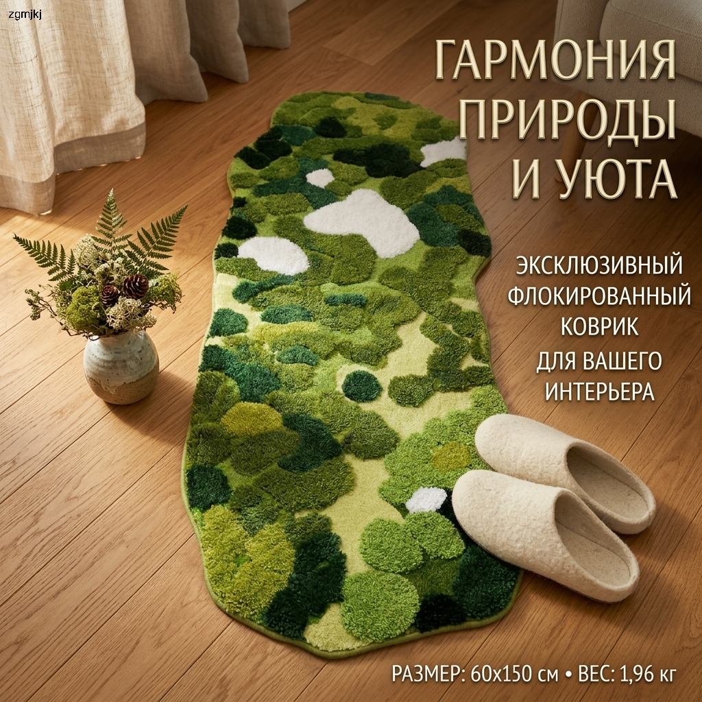 Флокированный ковёр-мох зелёный 60×150 см, TPR антискользящее