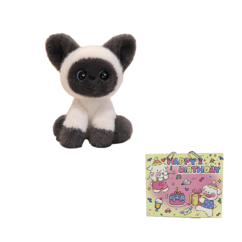 Плюшевая игрушка унисекс MIANHUIYI Кукольные котята для рабочего стола, Gray Siamese Tablemate Kitten, 24 см