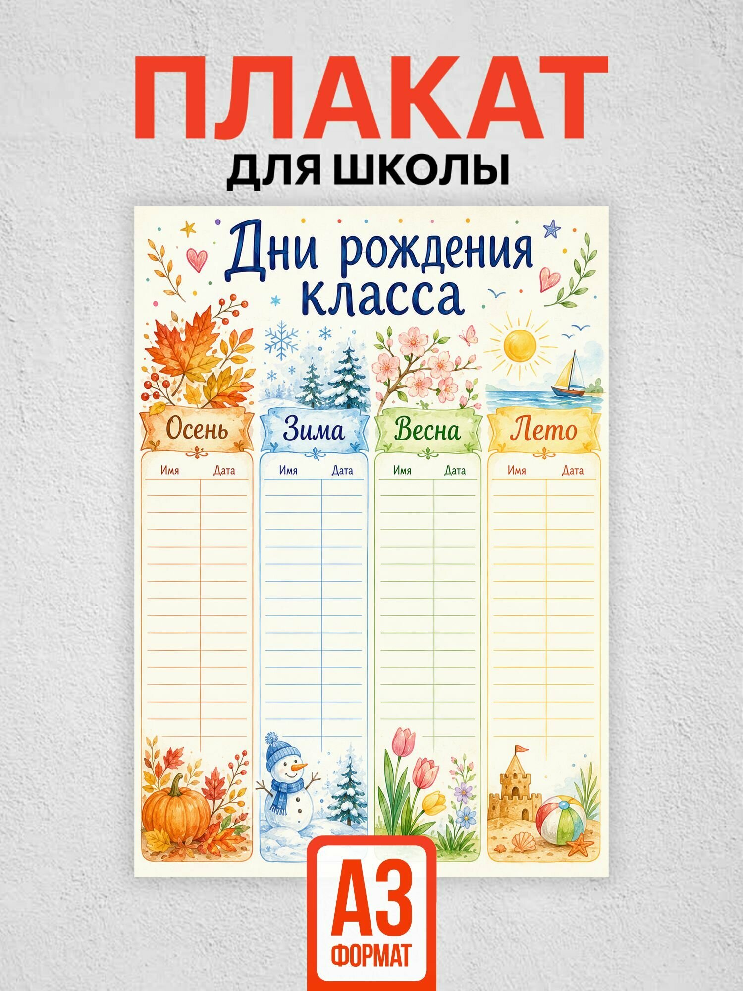 Дни рождения класса плакат