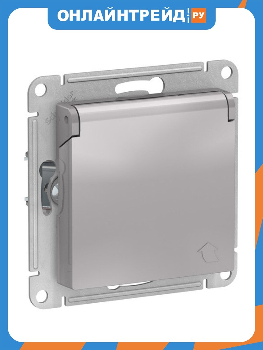 Розетка Systeme Electric (schneider Electric) AtlasDesign AQUA с заз. со шт. с прозрач. крышк, 16А, IP44, мех, Алюминий, ATN440346