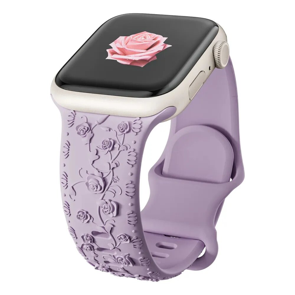 Ремешок с цветочной гравировкой для Apple Watch 40мм 44мм 41мм 49мм 45мм 38мм 42мм, силиконовый ремешок для iwatch 9 7 se 6 8 ultra 2