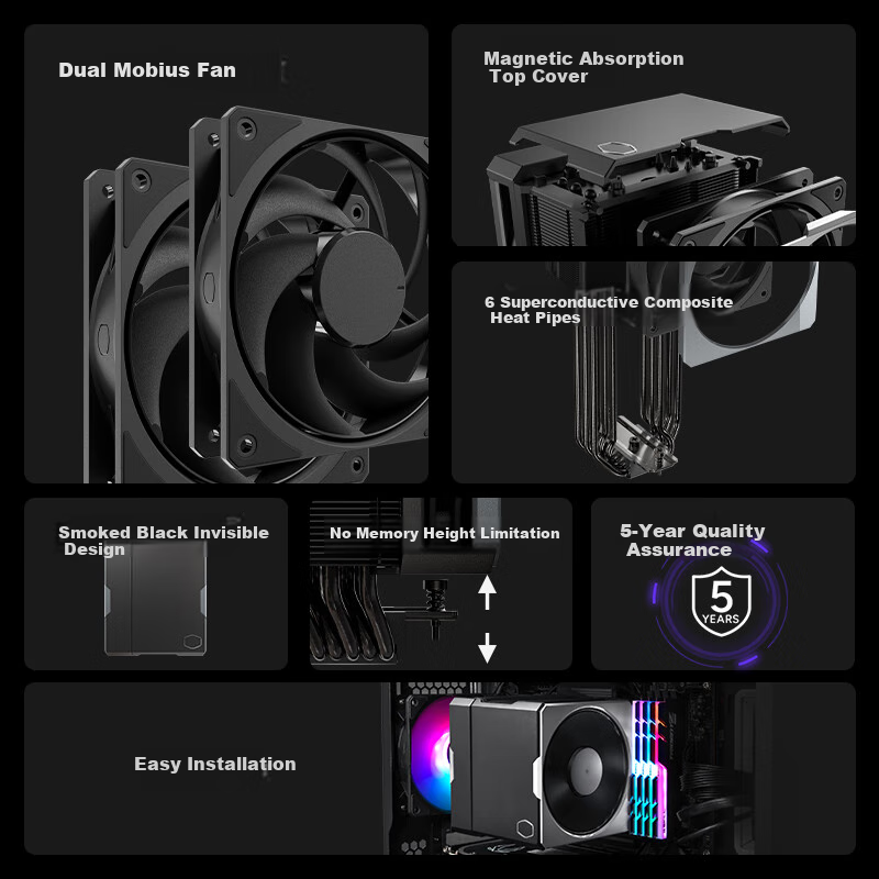 CoolerMaster Hyper612 воздушный охладитель процессора с 6 тепловыми трубками однокорпусная конструкция два вентилятора
