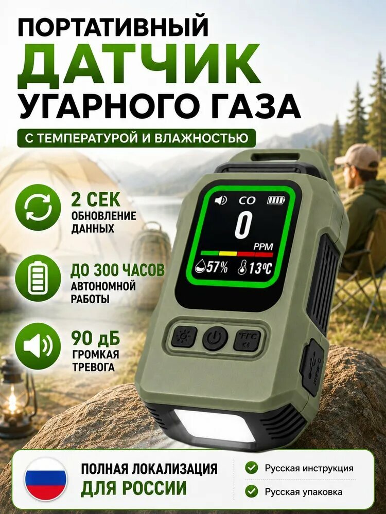 Портативный детектор угарного газа со, датчик температуры и влажности