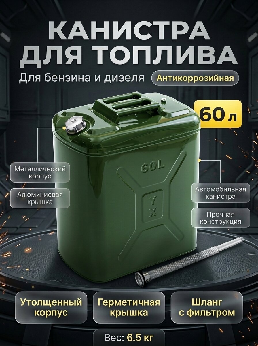 Канистра 60 л для бензина и дизеля, алюминиевая герметичная.