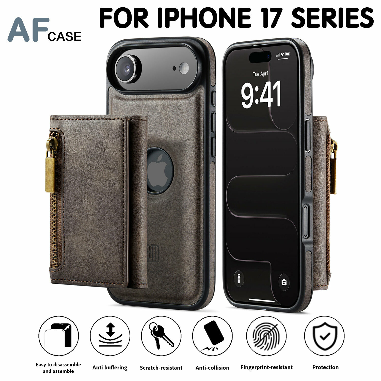 Чехол-кошелек для iPhone 17 Air amx Detachable Wallet Case, кожаный, с магнитным держателем