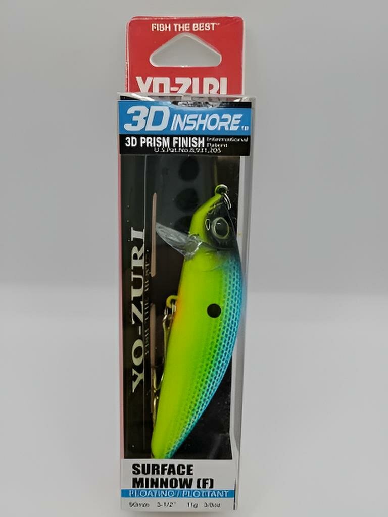 Воблер минноу Yo-Zuri 3D Inshore Surface Minnow, 11 г, 90 мм, на щуку, окуня, судака, плавающий воблер