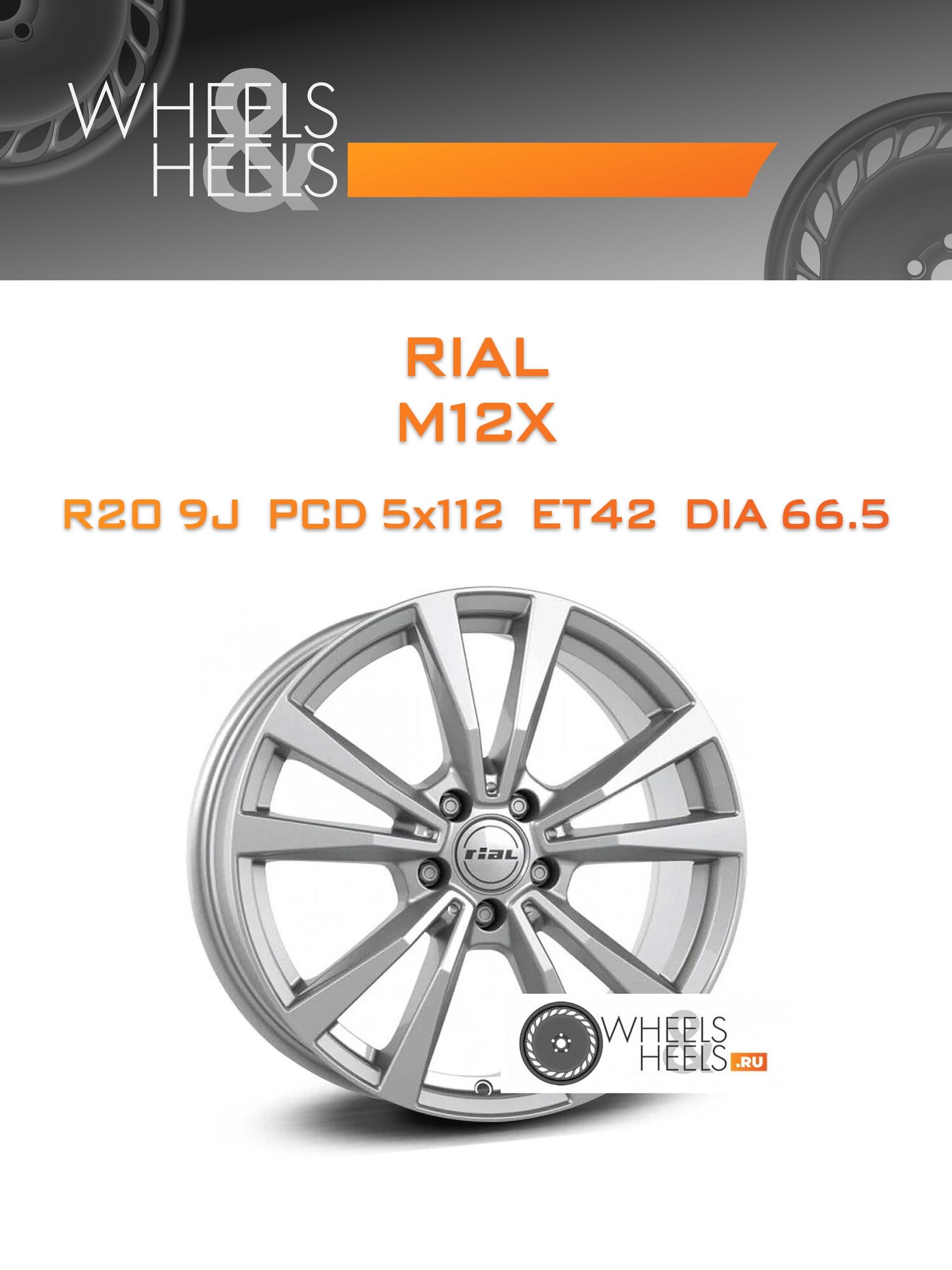 Диск автомобильный литой Rial M12X 20x9 5x112 et42 dia66.5 Серебристый