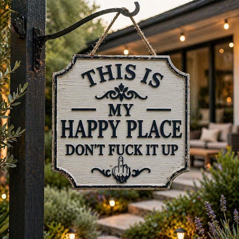 Винтажная металлическая вывеска Happy Place для декора интерьера 30x30 см ретро стиль настенное украшение