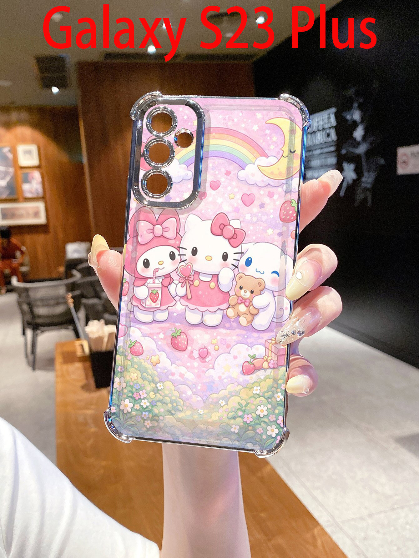 Мягкий чехол с гальваническим покрытием для Galaxy S23+ с милыми Куроми, Мелоди и Hello Kitty.