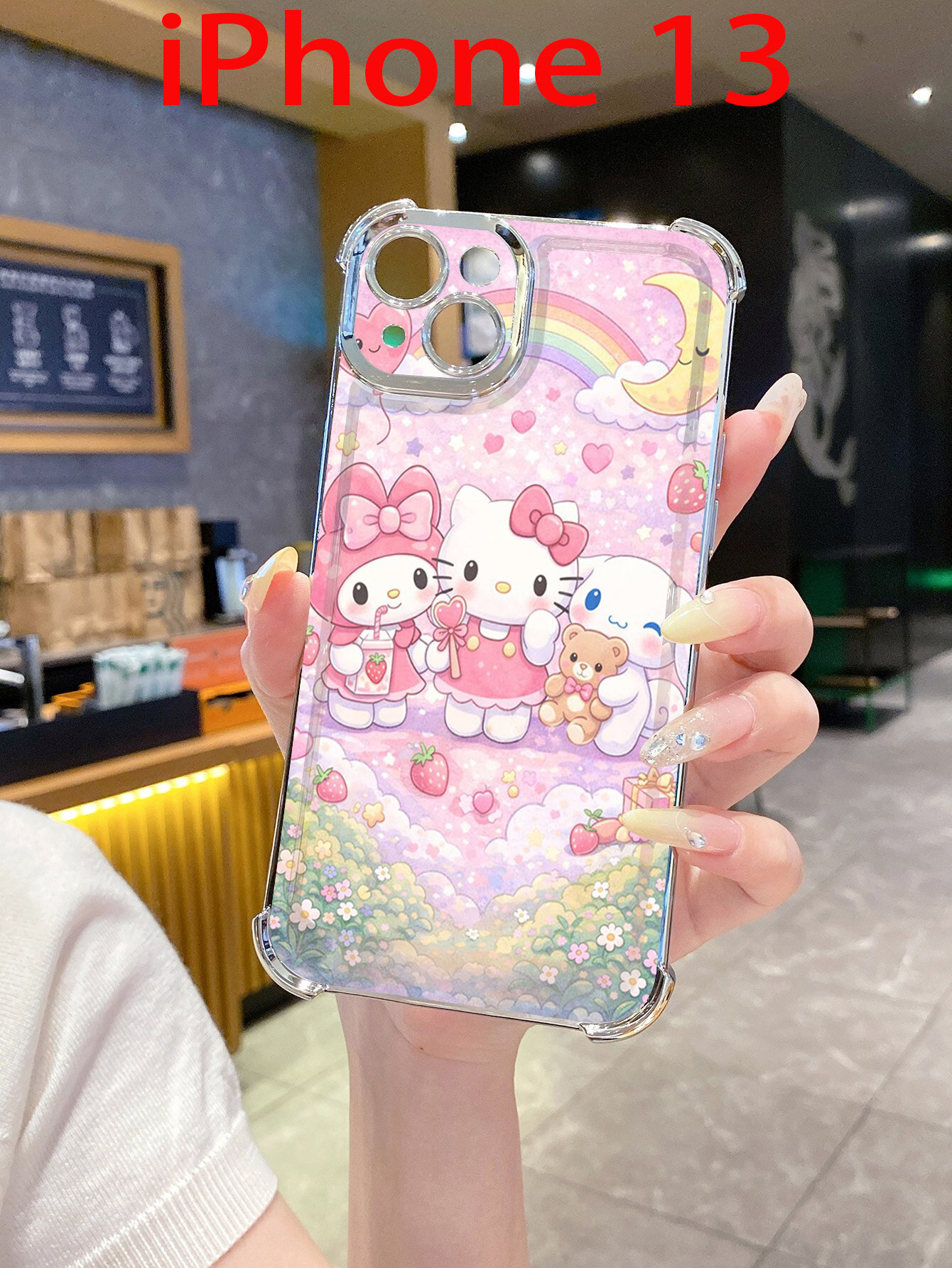Мягкий чехол с гальваническим покрытием для iPhone 13 с милыми Куроми, Мелоди и Hello Kitty.