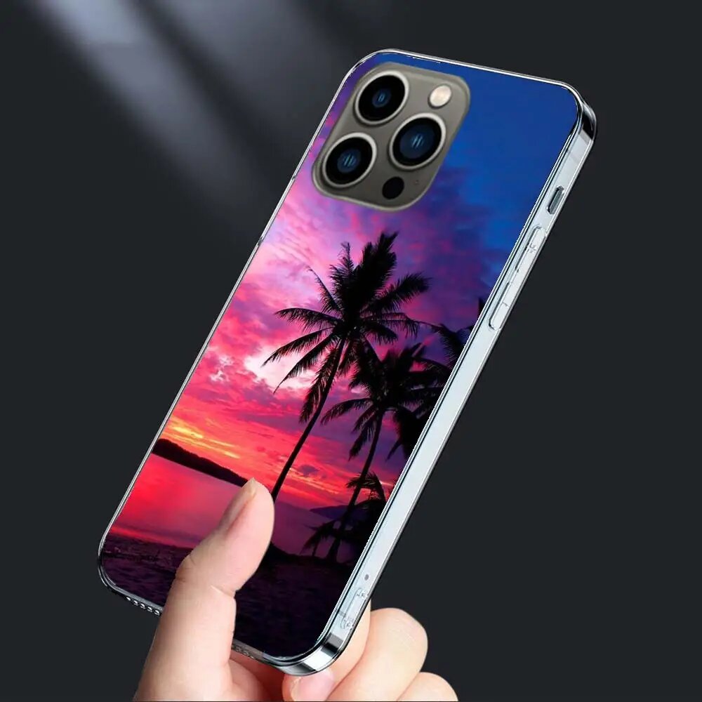 Летний чехол для телефона «Закат на море» для Iphone 16 15+ Pro Max 17 Air 14 Plus 16E 13 Pro 12 Mini 11 Cover