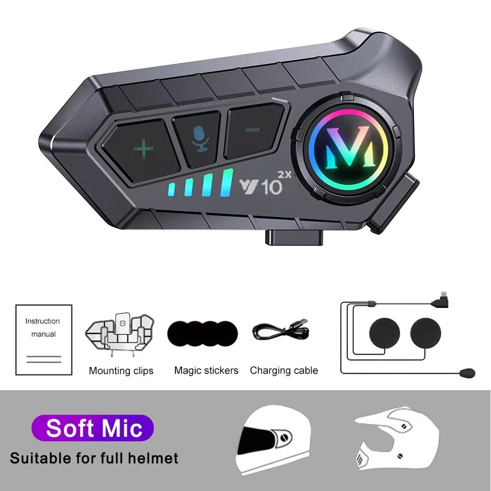 Мотоциклетная Гарнитура-интерком KEBIDUMEI, 1/2x, Водонепроницаемая, Bluetooth 5.3, 1PCS Soft Mic