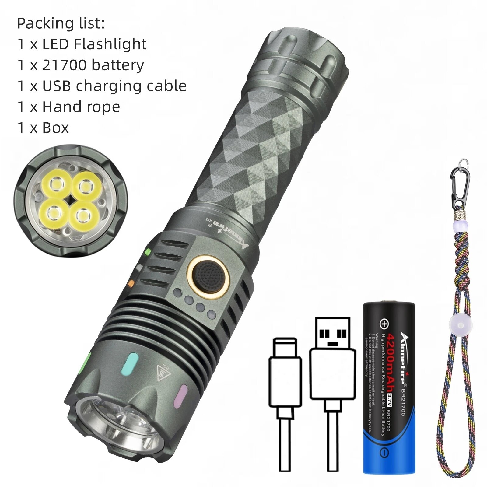 4xLED 6000LM Сверхмощный сверхъяркий фонарь с USB-зарядкой и ЖК-дисплеем, мощный, для охоты, кемпинга, походов, рыбалки