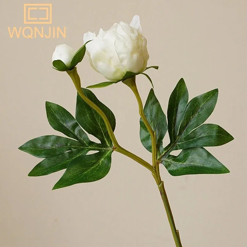 Искусственные цветы WQNJIN, 2-головная имитация пиона, белая Белый, white01