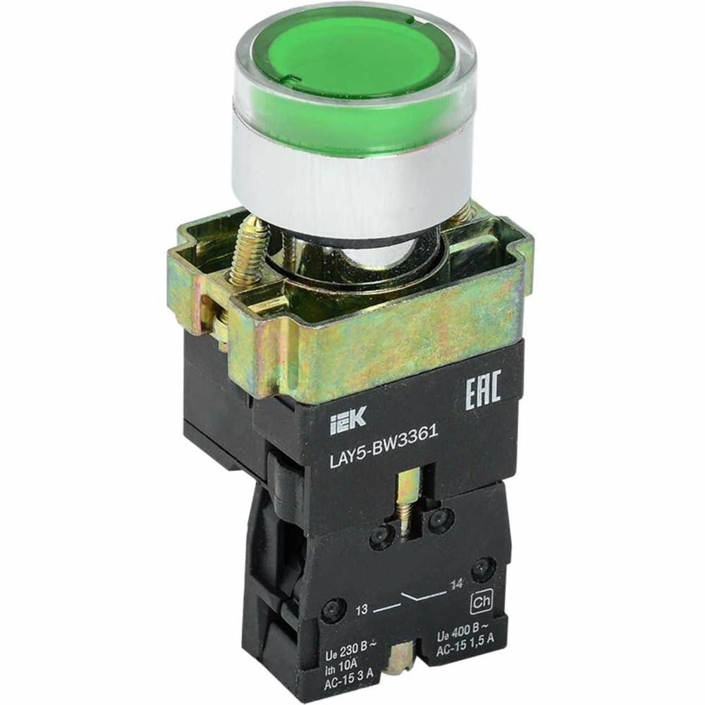 Кнопка управления IEK LAY5-BW3361 с подсветкой зеленый 1NO BBT50-BW-K06