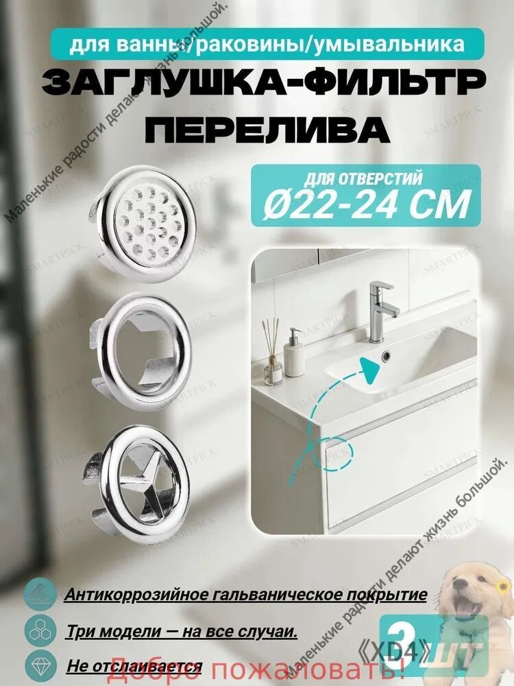 Заглушка перелива раковины , Крышка сливного отверстия раковины ,3 шт.