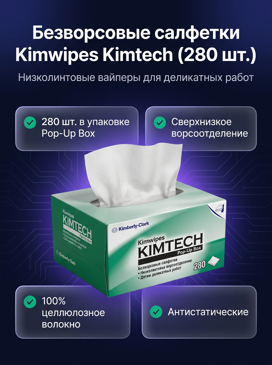 Салфетки безворсовые Kimberly-Clark Kimwipes Kimtech 34155, 280 шт, 114x213 мм, низколинтовые