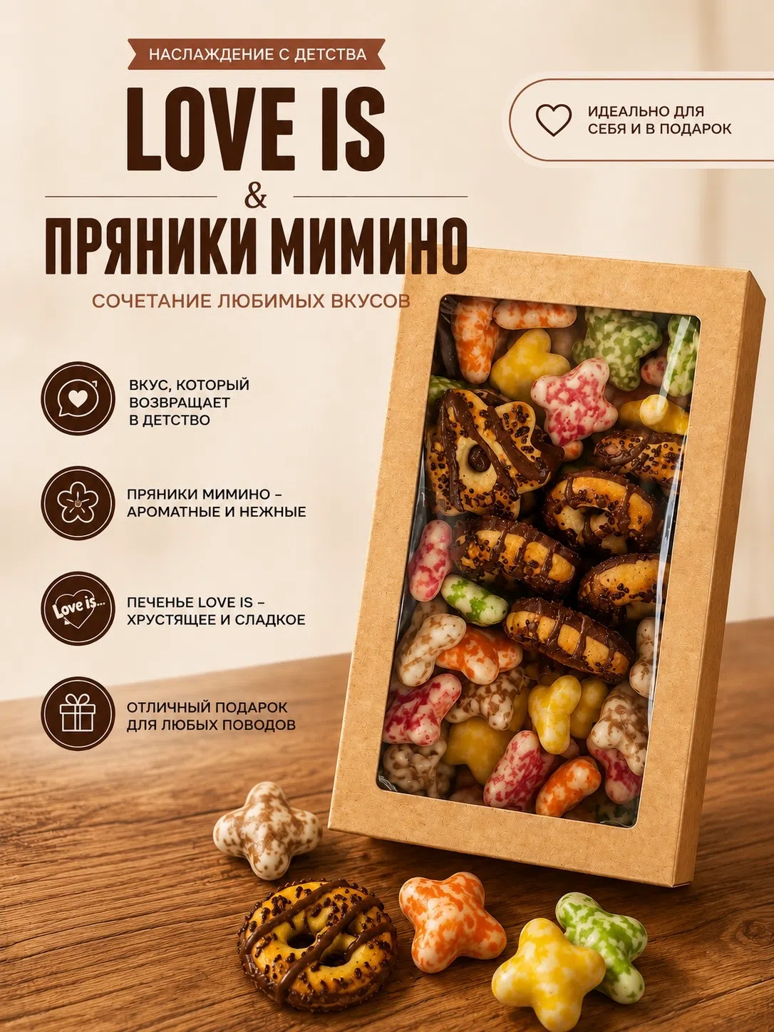 Печенье и пряники в крафтовой упаковке "Love is. Мимино SFAD", ассорти