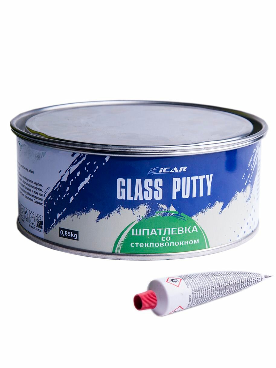 Шпатлевка со стекловолокном, автомобильная ICAR GLASS PUTTY, банка 0,85 кг, с отвердителем