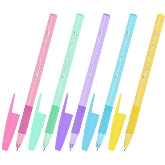 Ручка шариковая Brauberg с грипом "i-STICK POINT PASTEL", синяя, корпус ассорти, игольчатый узел 0,7 мм, линия письма 0,35 мм, 144023