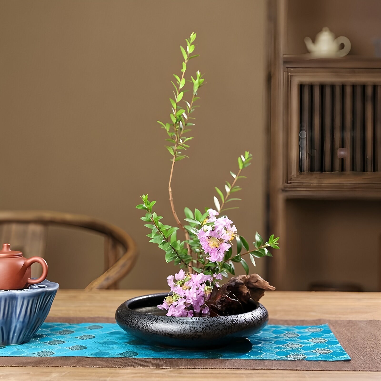 GR.Decor. Ваза для кензана Нэоко, керамика, черная, 4,5 см керамическая посуда диск мелкая тарелка