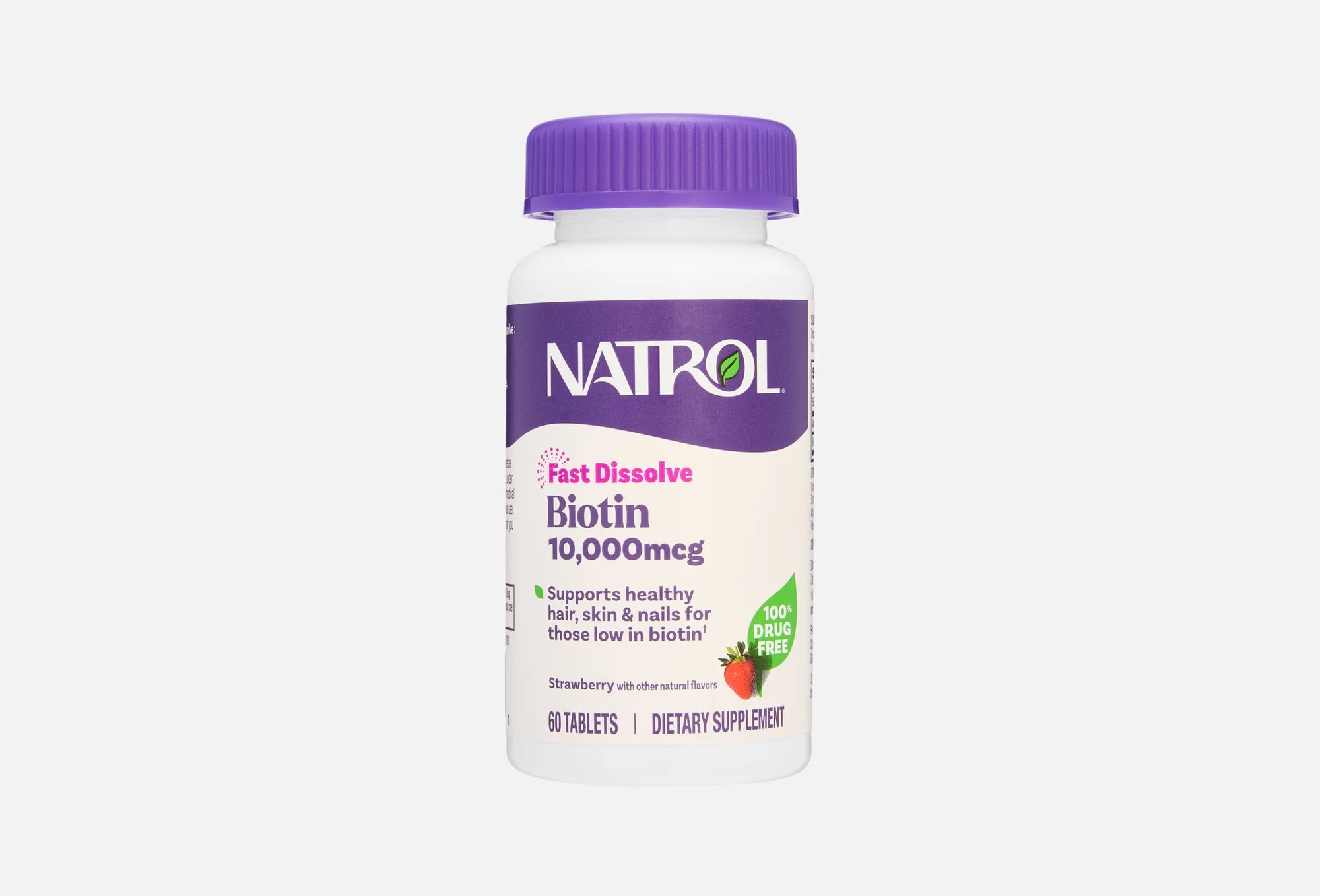 NATROL 10,000 мкг со вкусом клубники Биотин в быстрорастворимых таблетках 60 шт
